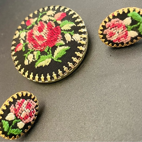 Vintage | Jewelry | Vintage Petit Point Rose Brooch Pink Floral ...